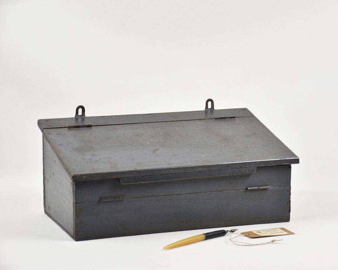 Vintage Writing Slope : Wall Mounted Storage Box - Wooden Desk ...