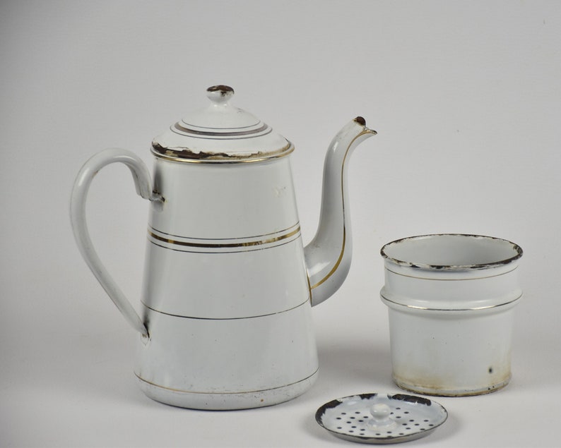 Vintage White Enamel Coffee Pot Rustic Kitchen Home Decor | Etsy