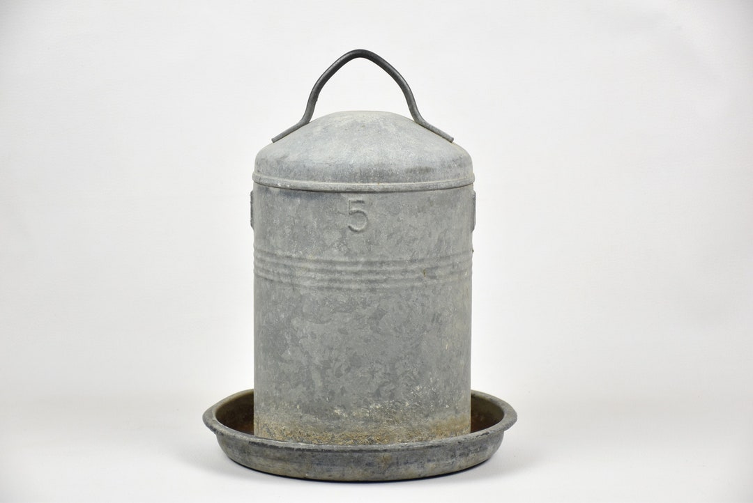Vintage Galvanized Planter Chicken Waterer Outdoor French Country Decor ...