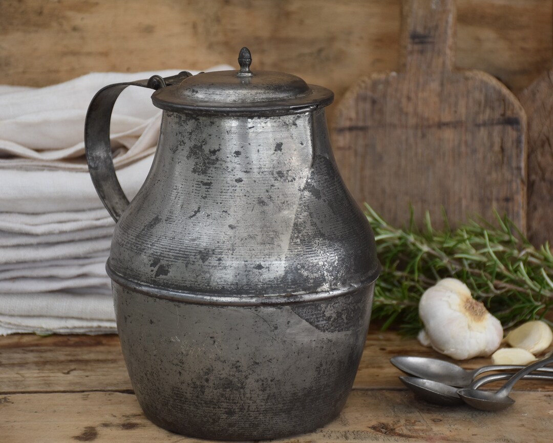 Vintage Pitcher With Lid Metal Vase - Kitchen Utensil Holder for ...