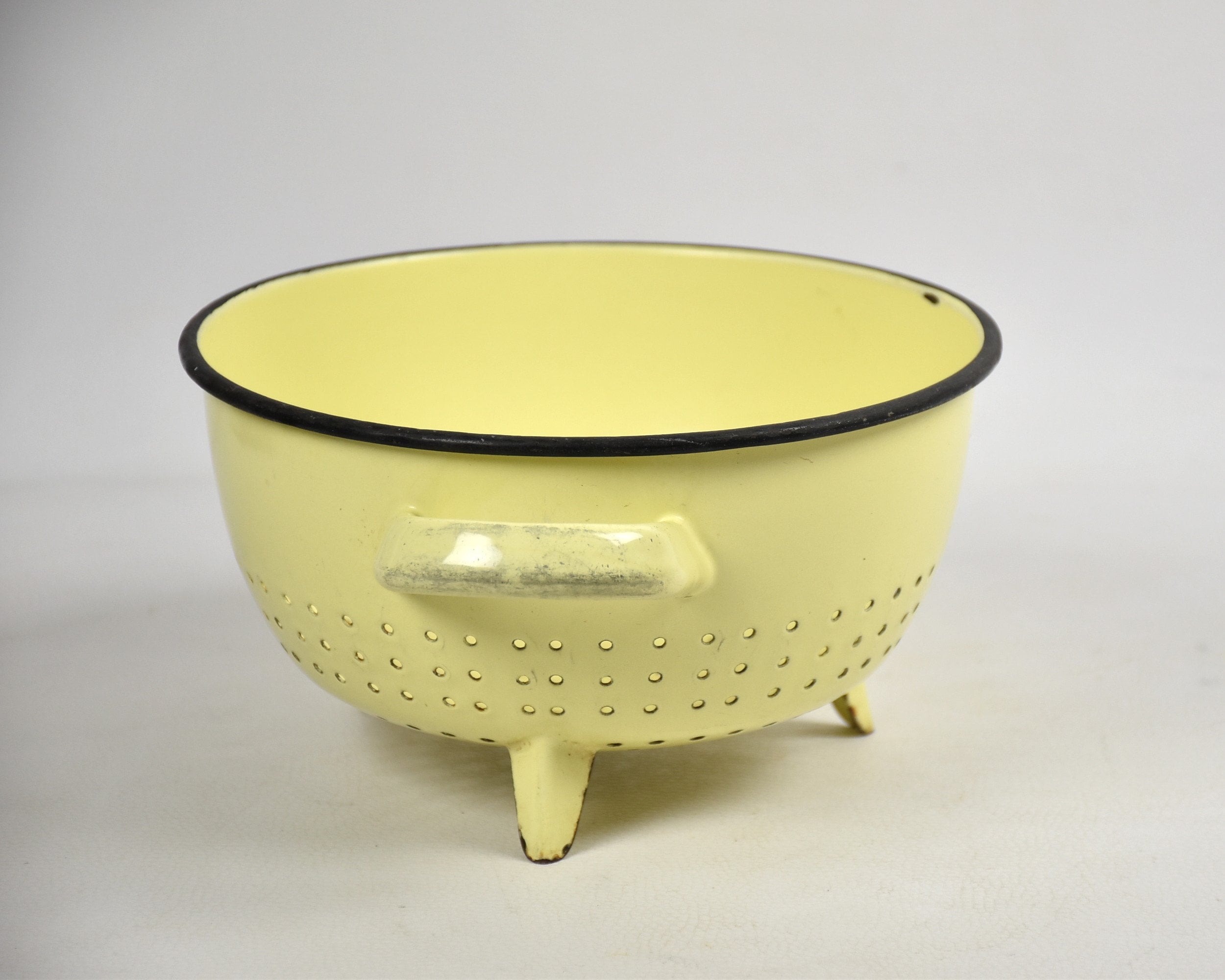 Vintage Yellow Enamel Colander Wall Hanging Metal Drainer | Etsy UK