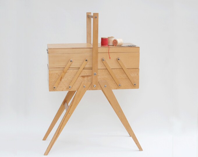 Wooden Sewing Box With Legs, Accordion Storage Basket, Christmas Gift ...