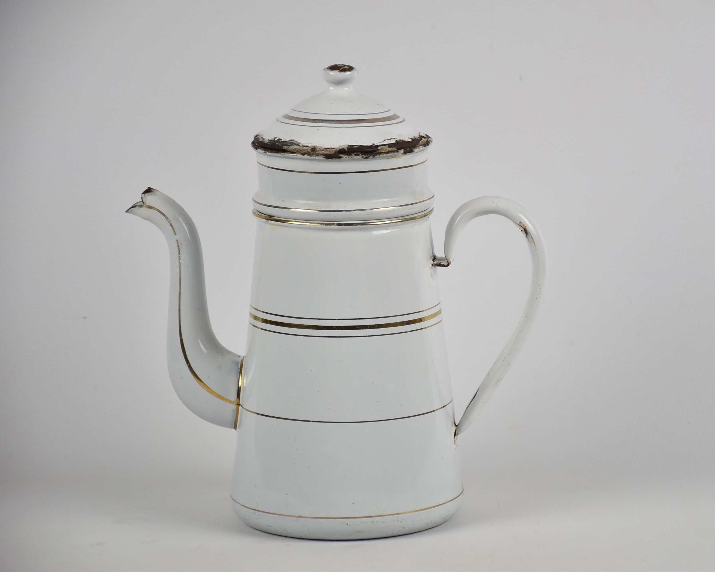 Vintage White Enamel Coffee Pot Rustic Kitchen Home Decor | Etsy