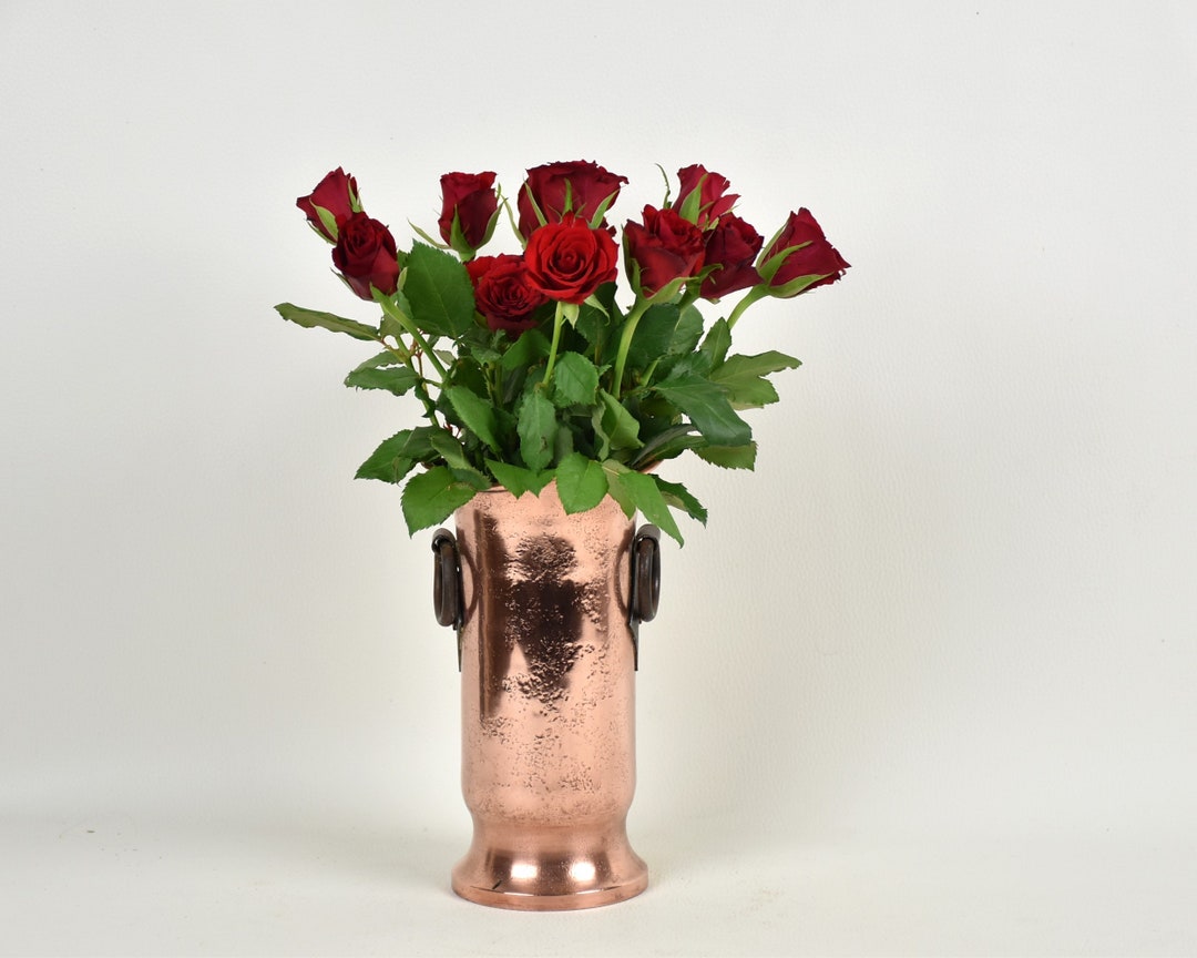 Vintage Copper Vase With Round Handles Wrought Iron, Stamped GOARDERE ...