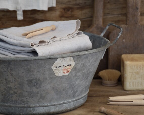 French Galvanized Basin Vintage Outdoor Metal Planter - Etsy