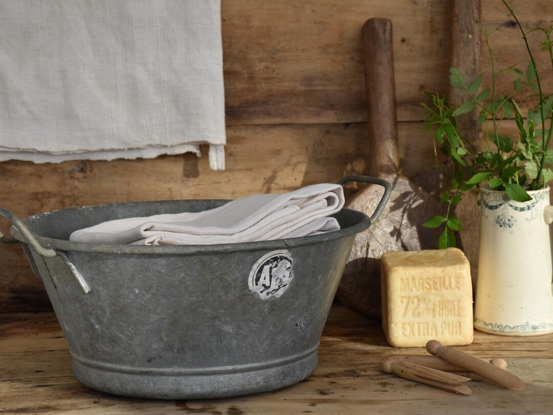 Small Vintage Galvanized Wash Basin : Metal Planter Pot for Rustic ...