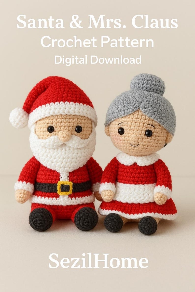 Santa & Mrs. Claus Crochet Amigurumi Pattern | Christmas Couple (PDF ...