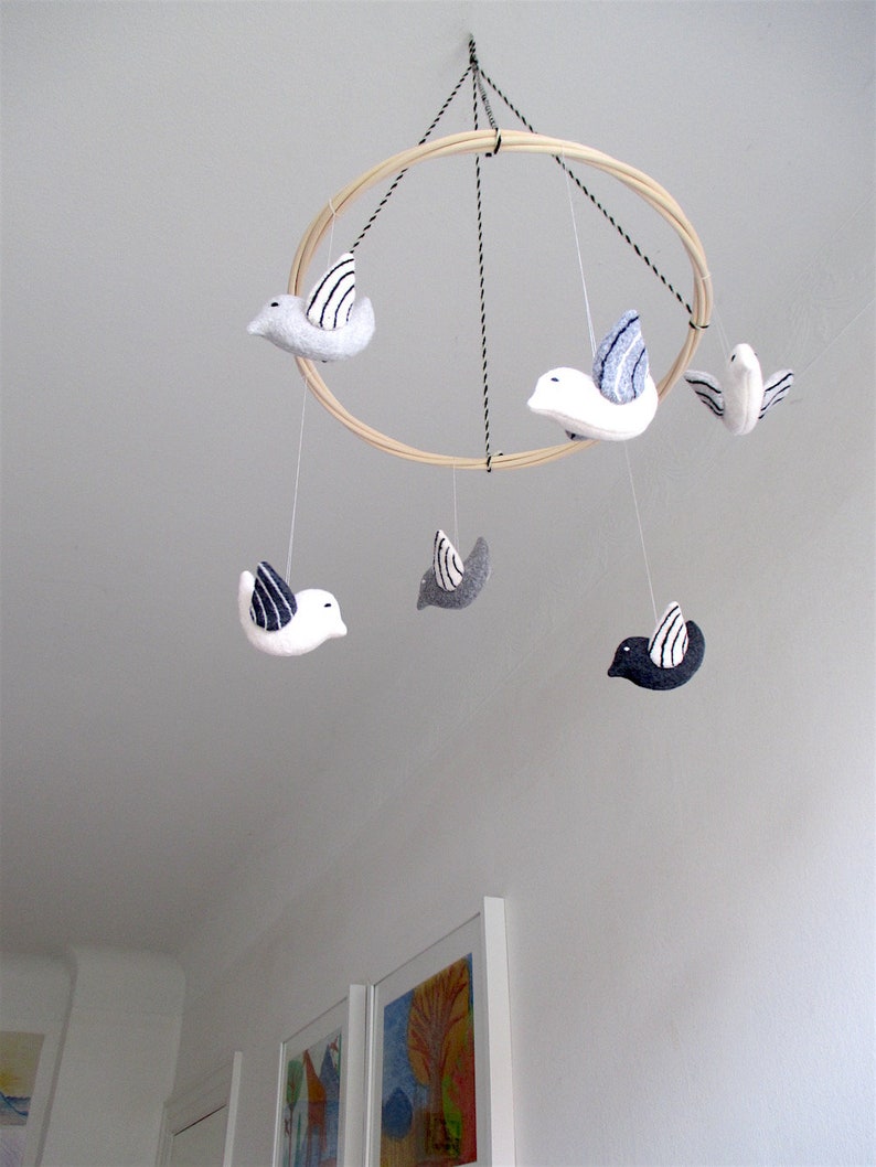Bird Baby Mobile Nursery Decor Birds White Gray Birds | Etsy