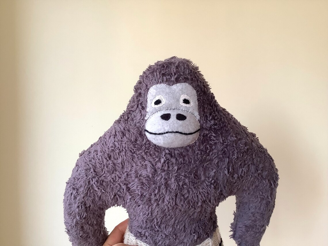 Gorilla Stuffed Toy, Organic Gorilla, Plush Gorilla, Gray, Black White ...