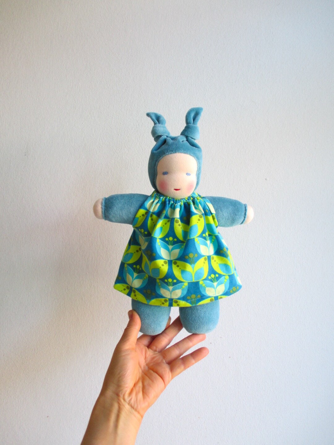 Baby First Doll, Organic Waldorf Doll Blue, Doll Floral Print ...