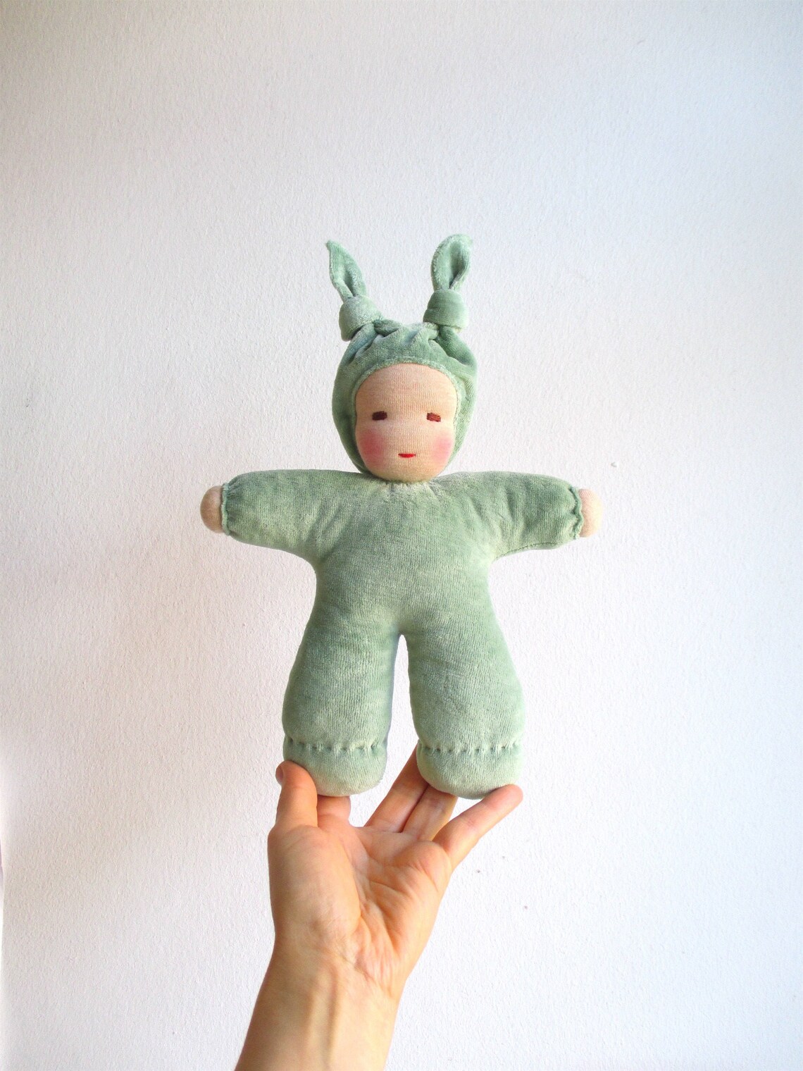 Organic Green Baby Doll, Organic First Doll, Green Bunting Waldorf Doll ...