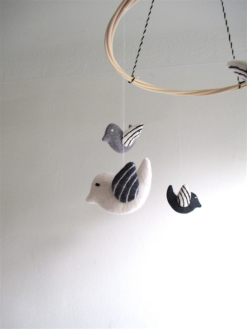 Bird Baby Mobile Nursery Decor Birds White Gray Birds | Etsy