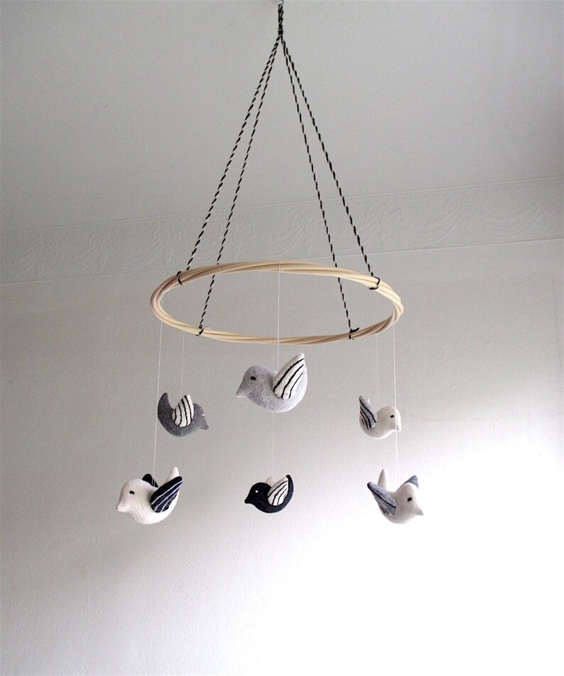 Bird Baby Mobile Nursery Decor Birds White Gray Birds | Etsy