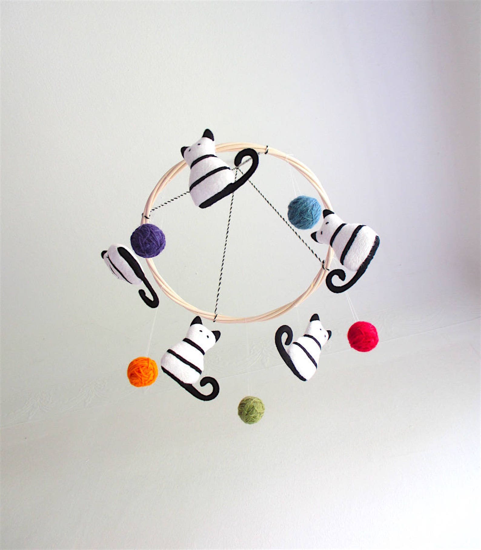 Nursery mobile cats baby mobile cats kittens black and | Etsy