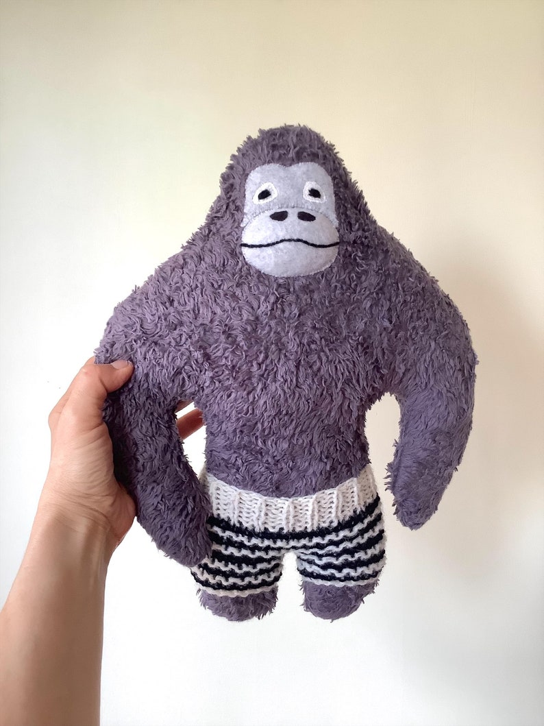 Gorilla Stuffed Toy, Organic Gorilla, Plush Gorilla, Gray, Black White ...