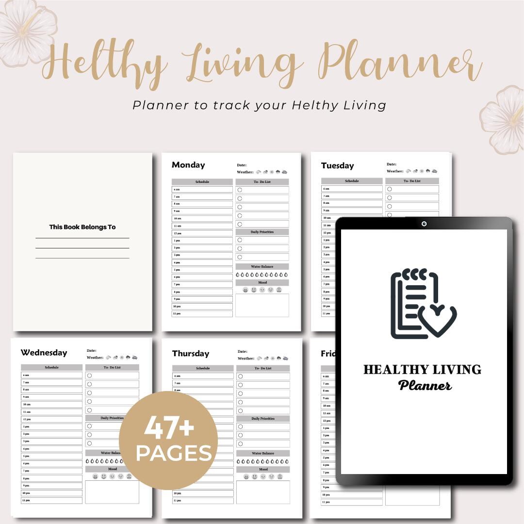 Healthy Living Planner | Printable & Digital Wellness Journal | Fitness ...