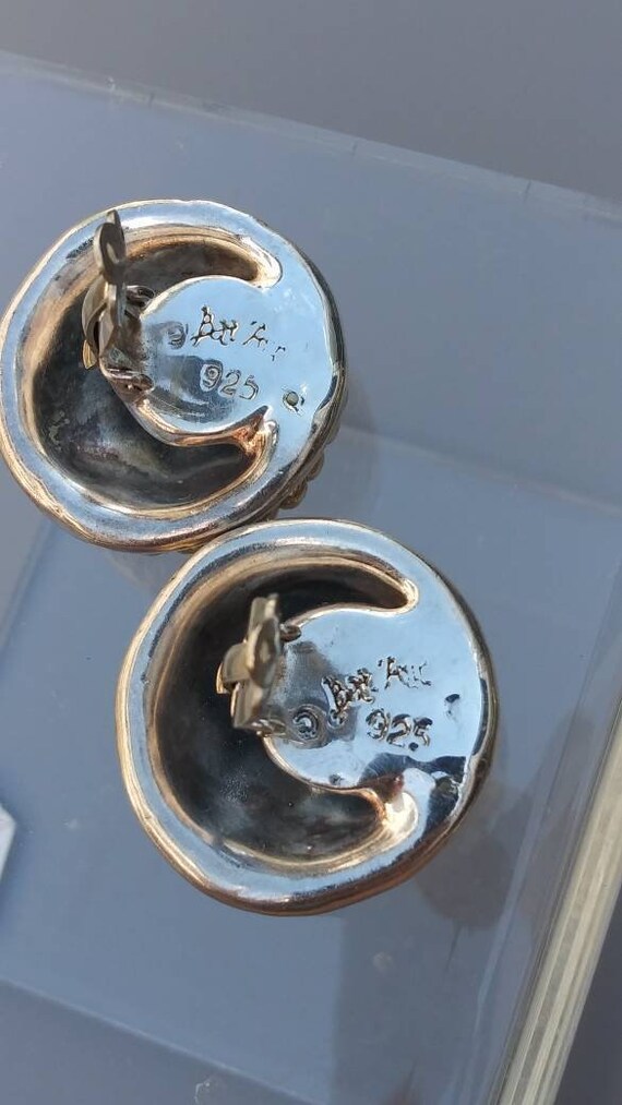 Rustic Button Vintage Bicolor Sterling Silver Clip On… - Gem