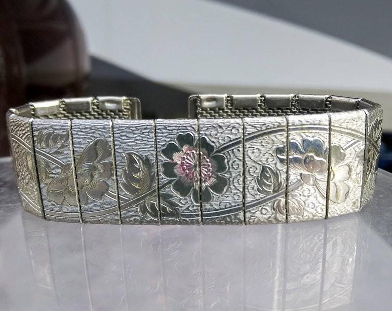 Vintage Embossed Flower Metal Panel Cuff Bracelet - Etsy