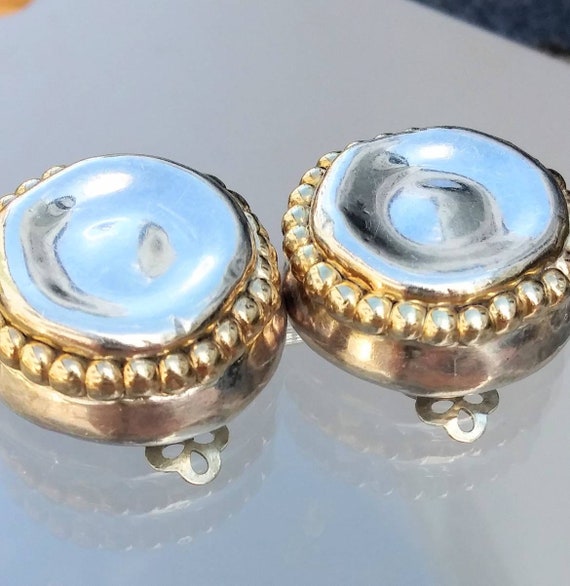 Rustic Button Vintage Bicolor Sterling Silver Clip On… - Gem