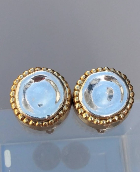 Rustic Button Vintage Bicolor Sterling Silver Clip On… - Gem