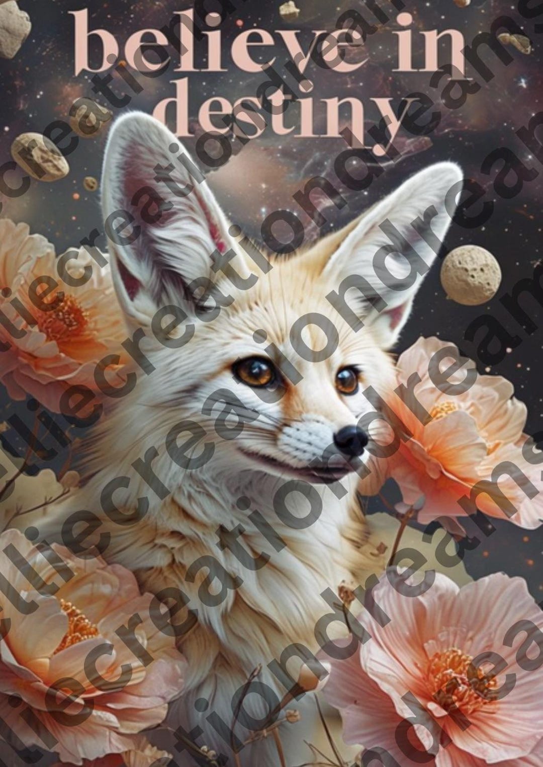 White Fennec Fox Flower Poster - Etsy