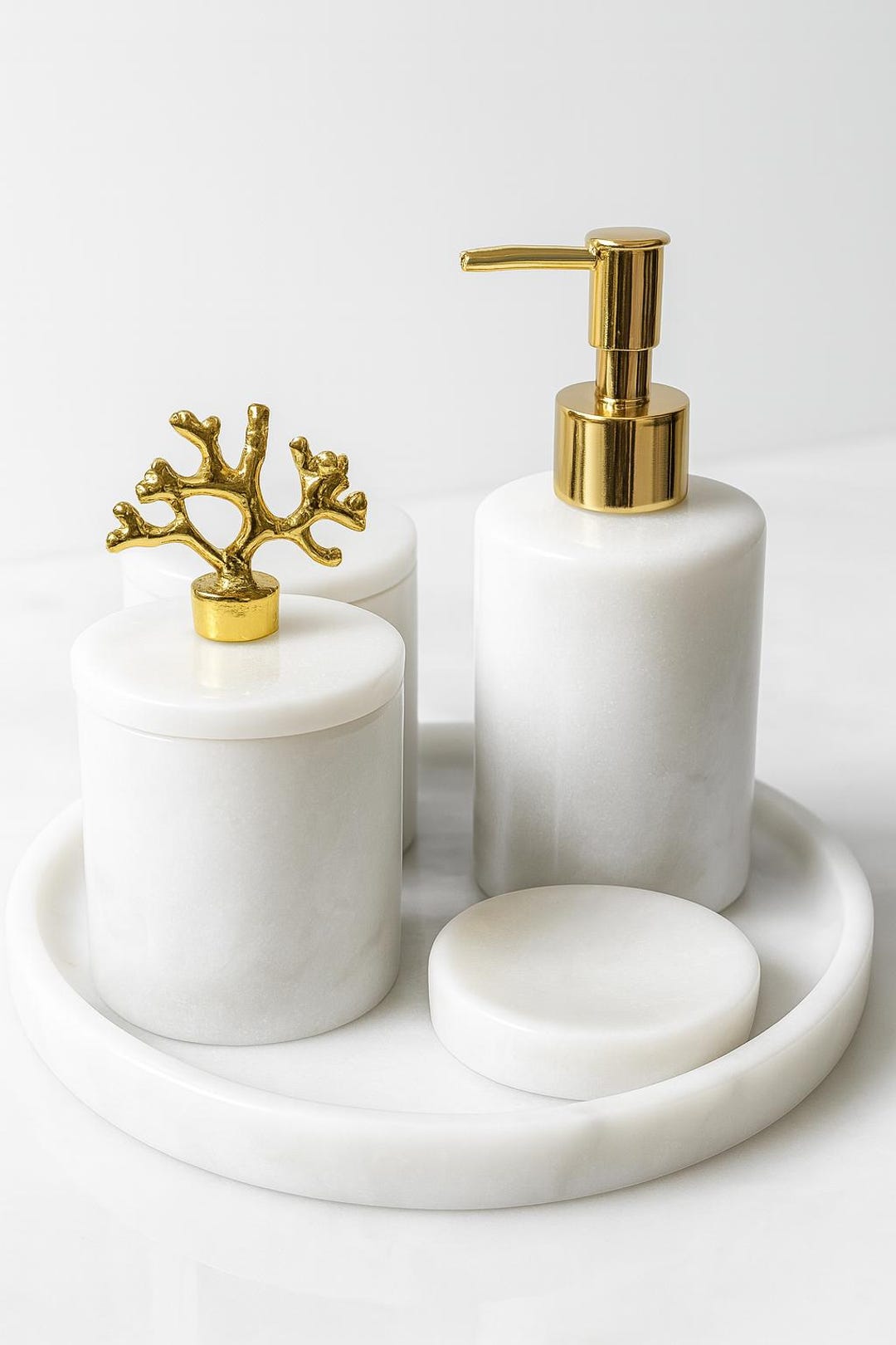 Luxurious 5-piece White Marble Bathroom Set: Elegant Natural Stone ...