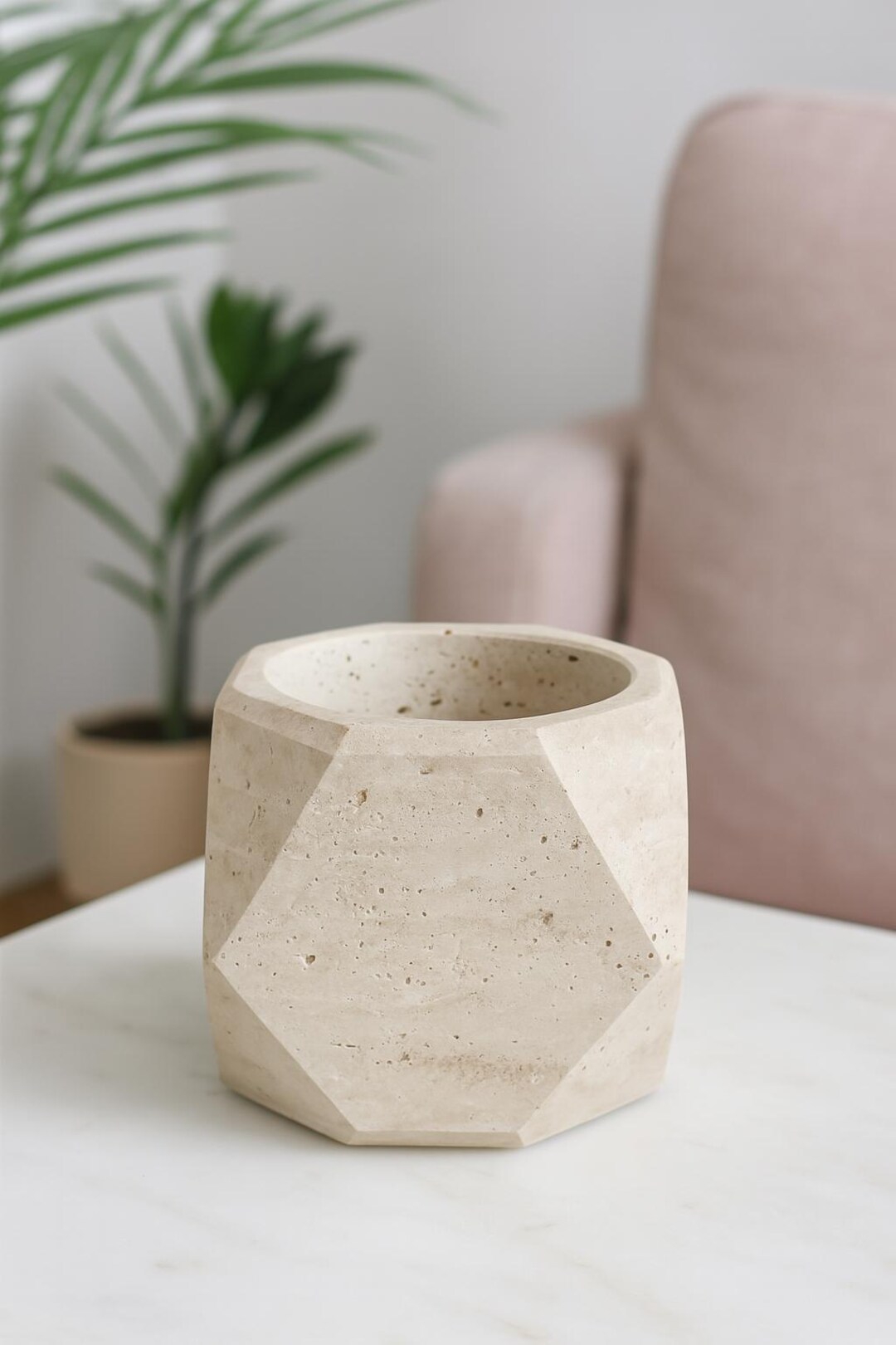 Travertine Planter Pot – Natural Stone Minimalist Vase for Succulents ...