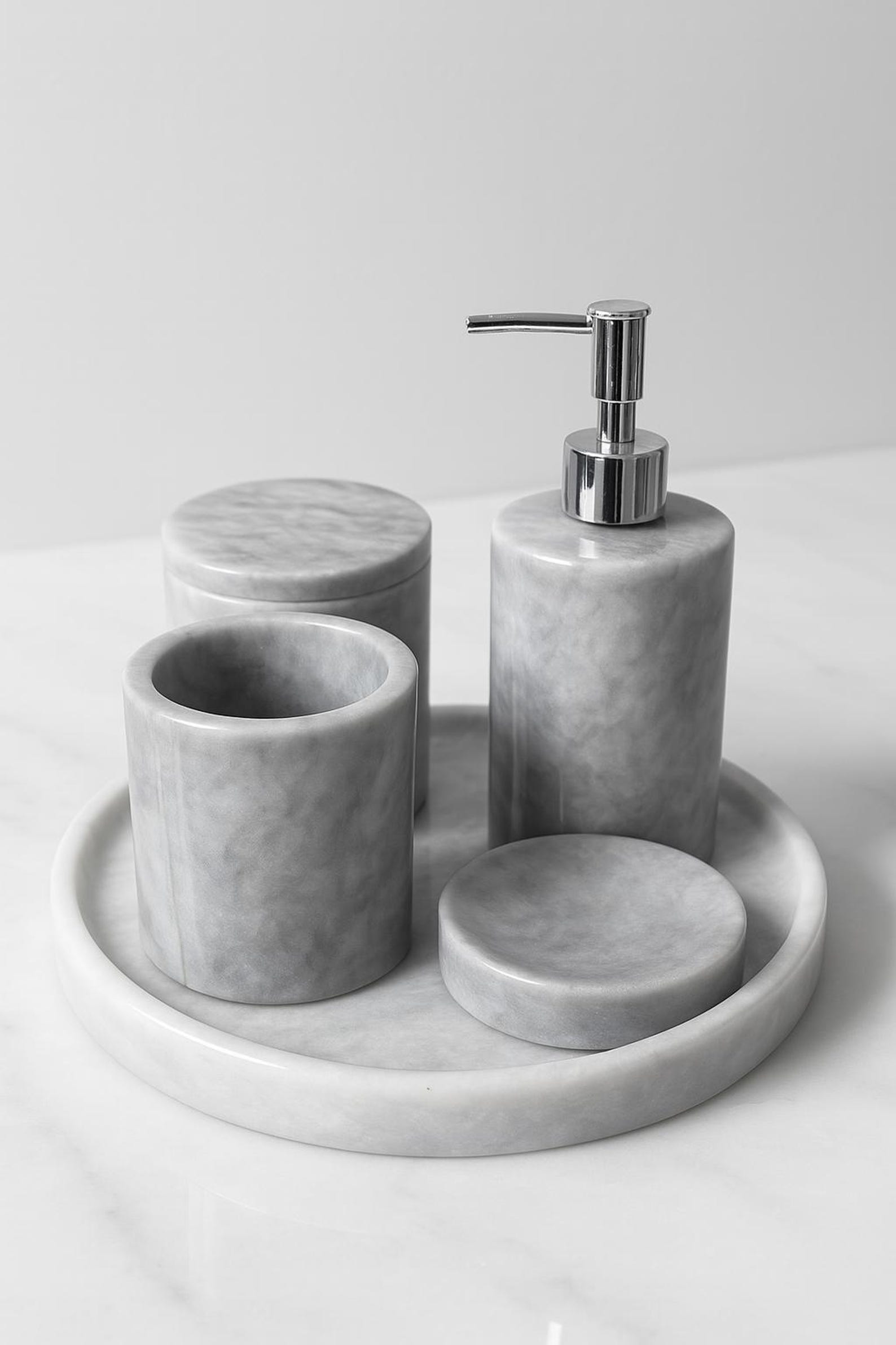 Gray Marble Bathroom Set: 5-piece Natural Stone Vanity,bathroom ...