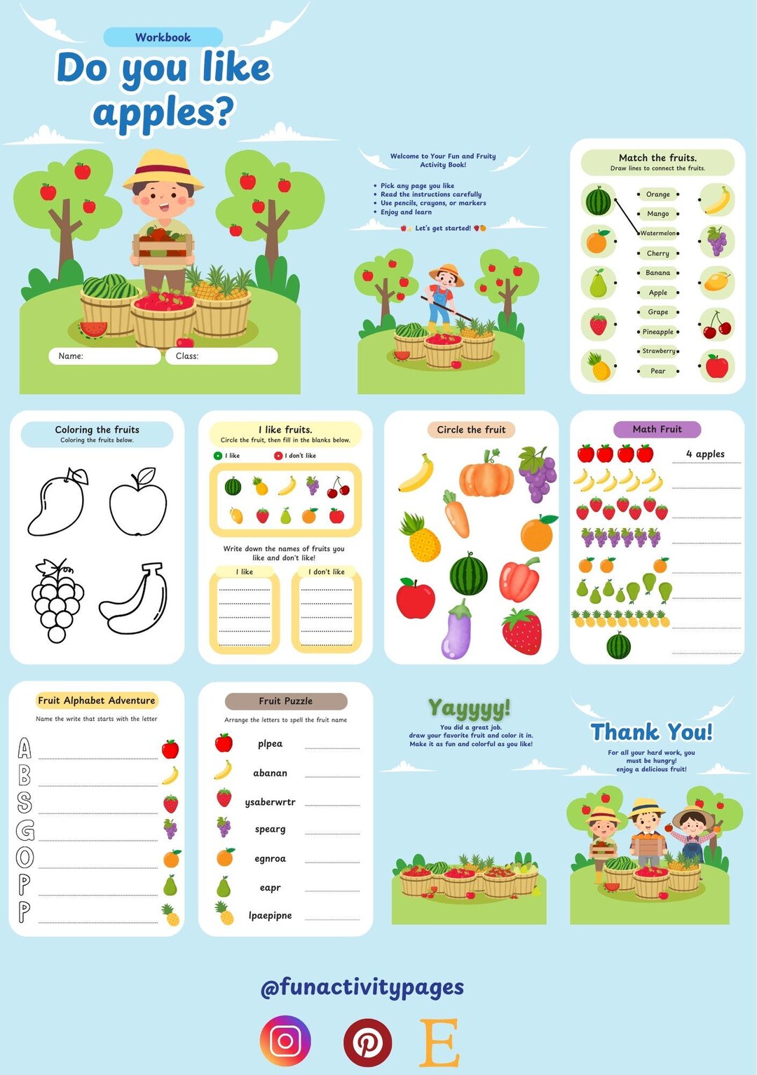 Fun & Educational Fruit Activity Book for Kids Printable Workbook With ...