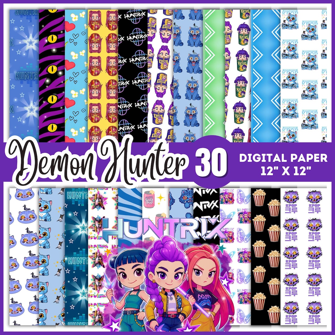 Kpop Demon Hunters Digital Paper, Huntrix Wallpaper Movie Design, Kpop Gifts Wrapping Paper ...