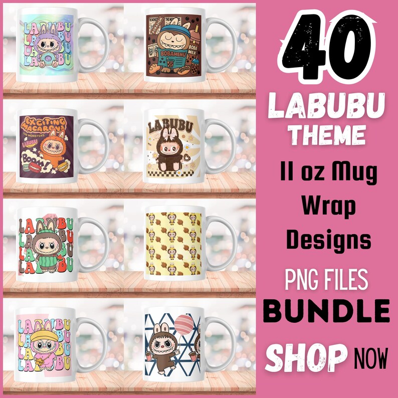 Pink Labubu 11oz Mug Bundle Png, Kawaii Mugs Png Files,cartoon 11oz Mug ...