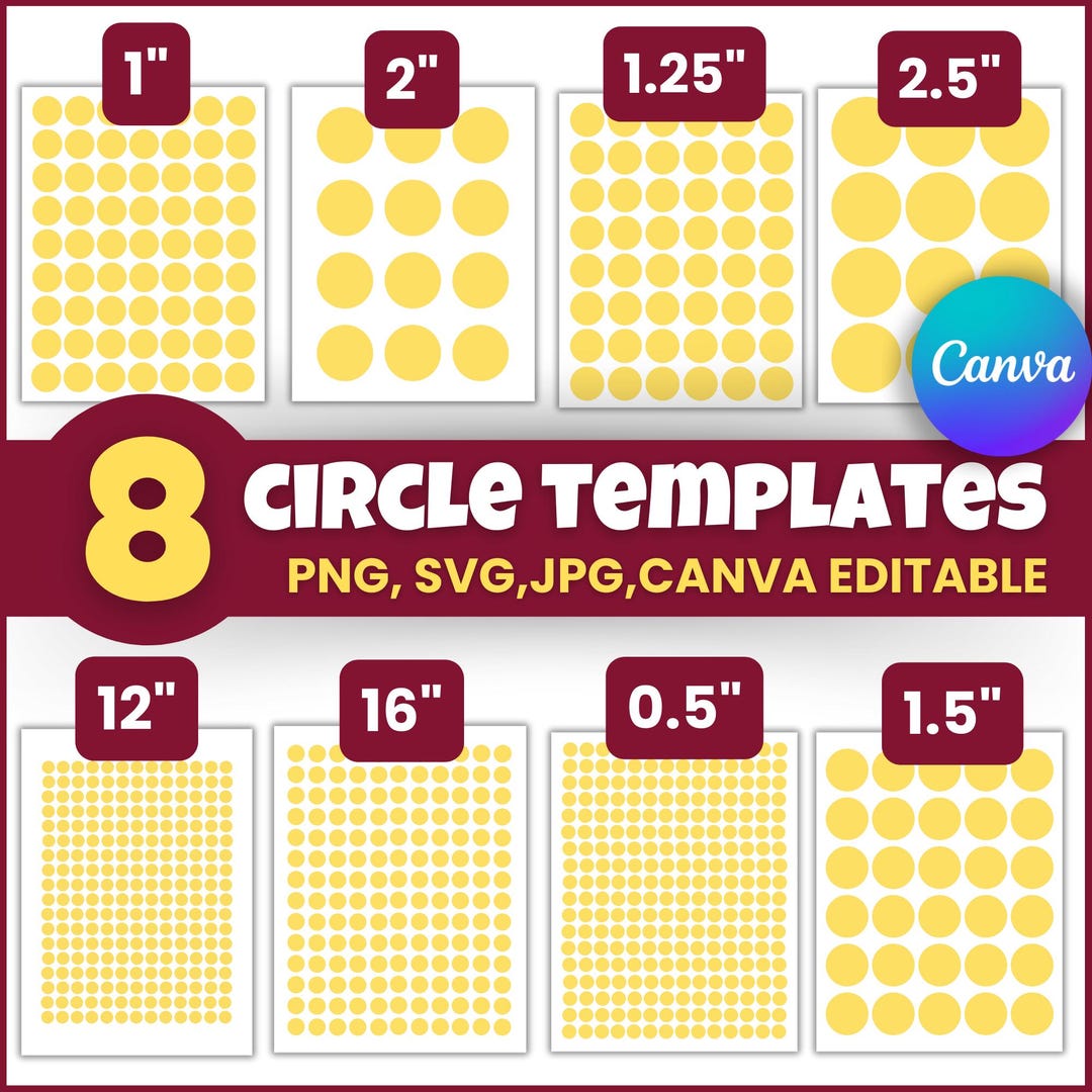 Circle Label Template Bundle: Canva Editable, SVG, PNG, DXF (digital ...