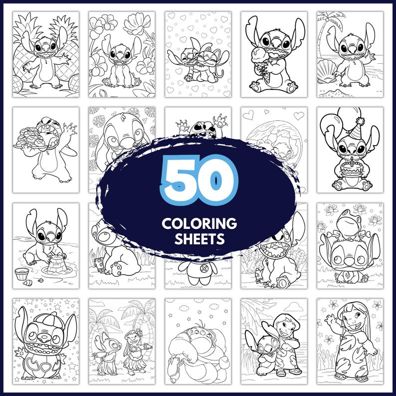Lilo & Stitch Coloring Pages: Kids' Activity, Digital Download (A4/US ...