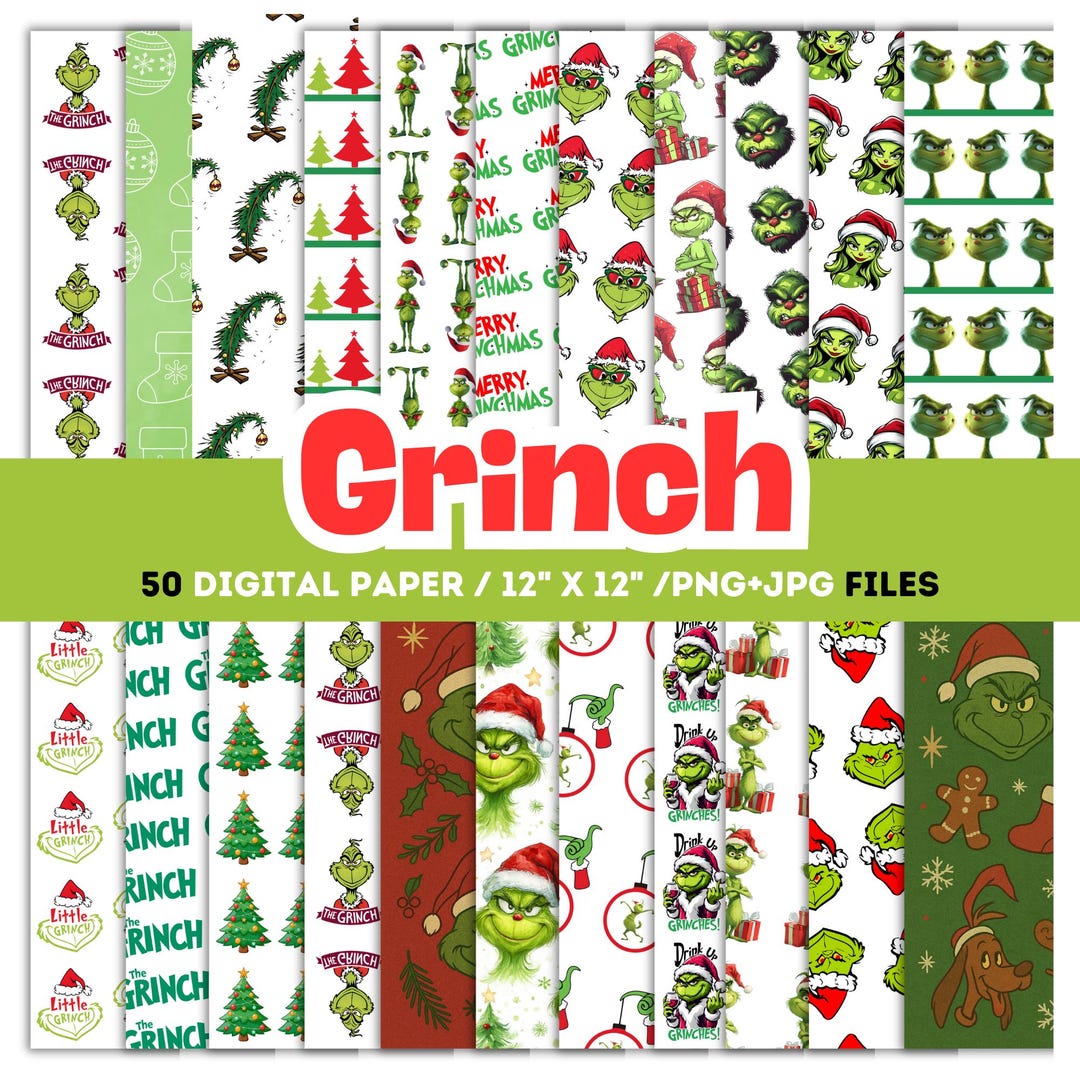 Grinch Christmas Digital Paper Pack: Scrapbook & Wallpaper (PNG + JPG ...