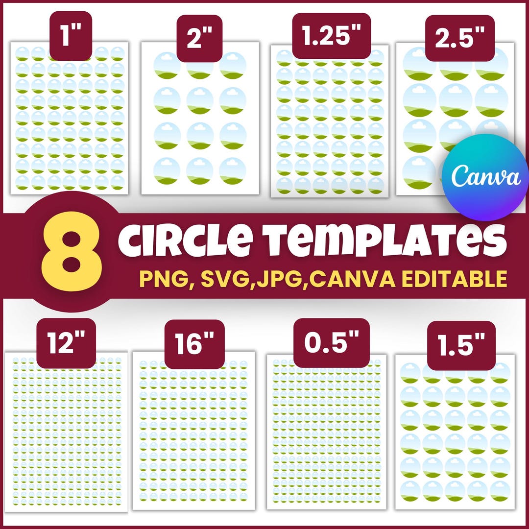Circle Label Template Bundle: Printable Stickers, Canva Editable ...