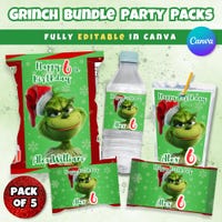 The Red Grinch Party Favor Package, Hot Cocoa Packet, Chip Bag, Gift ...