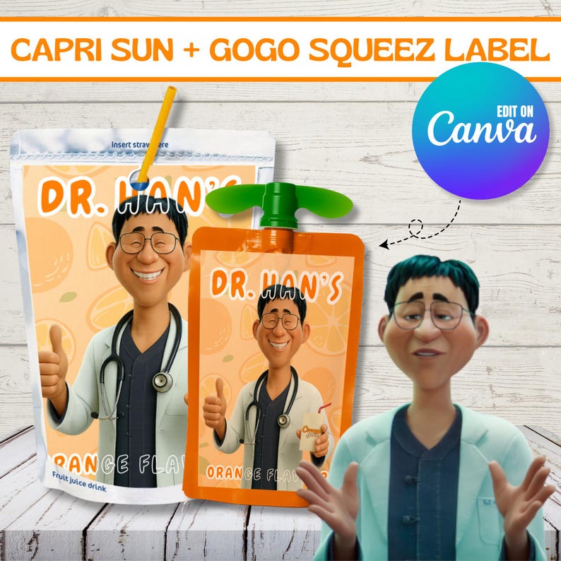 Kpop Demon Hunters, Dr. Han's Tonic Drink Wrapper, Gogo Squeez + Caprisun Juice Label, Rumi's ...