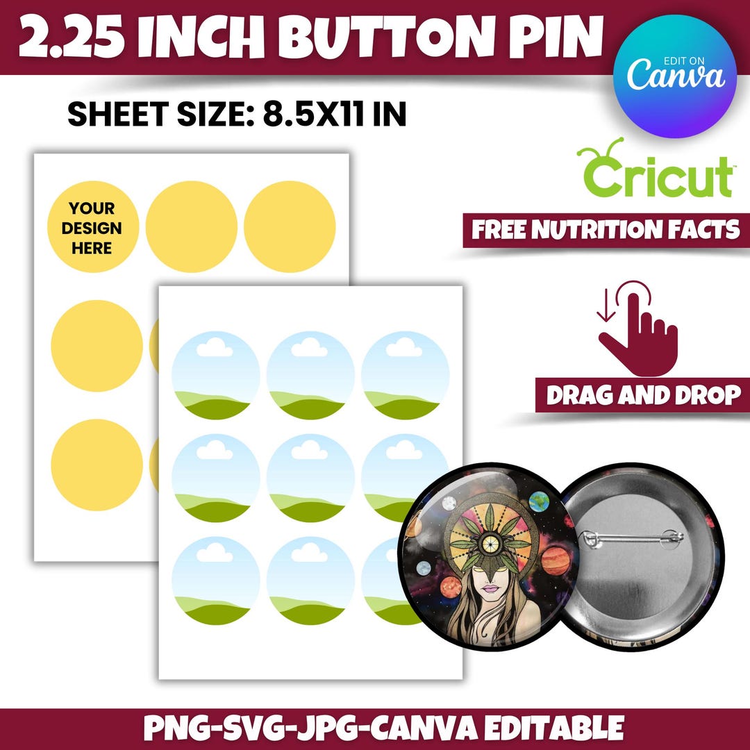 2.25 Inch Button Pin Template: Canva Editable, SVG, Badge Labels ...