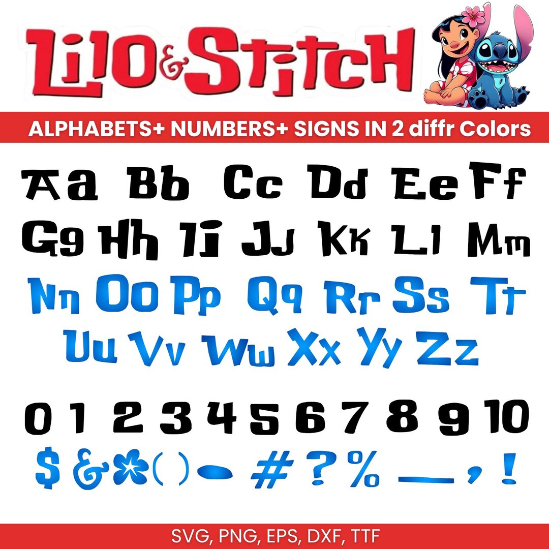 Lilo and Stitch SVG | Lilo and Stitch Alphabet PNG| Stitch TTF ...