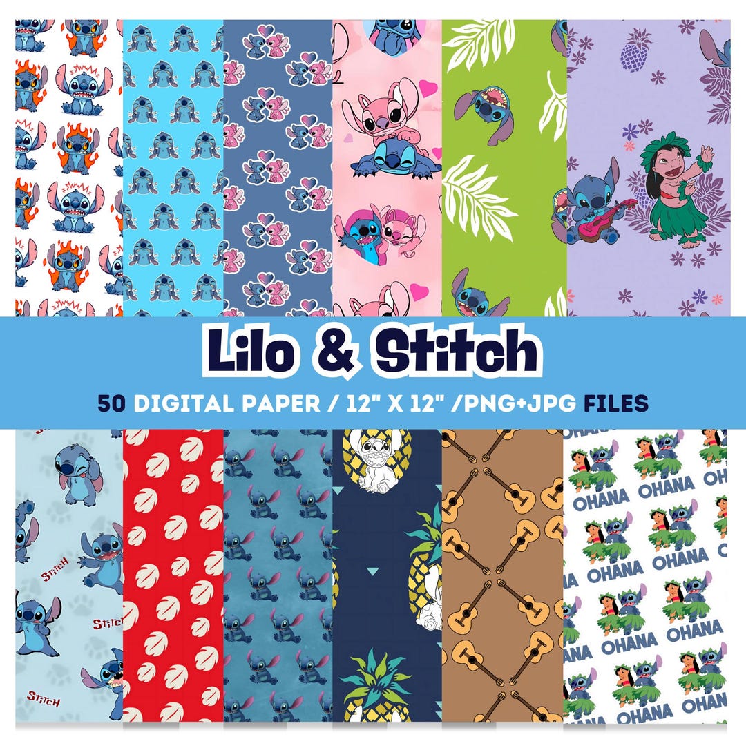 Lilo and Stitch Digital Paper: Seamless Patterns & Clipart (digital ...