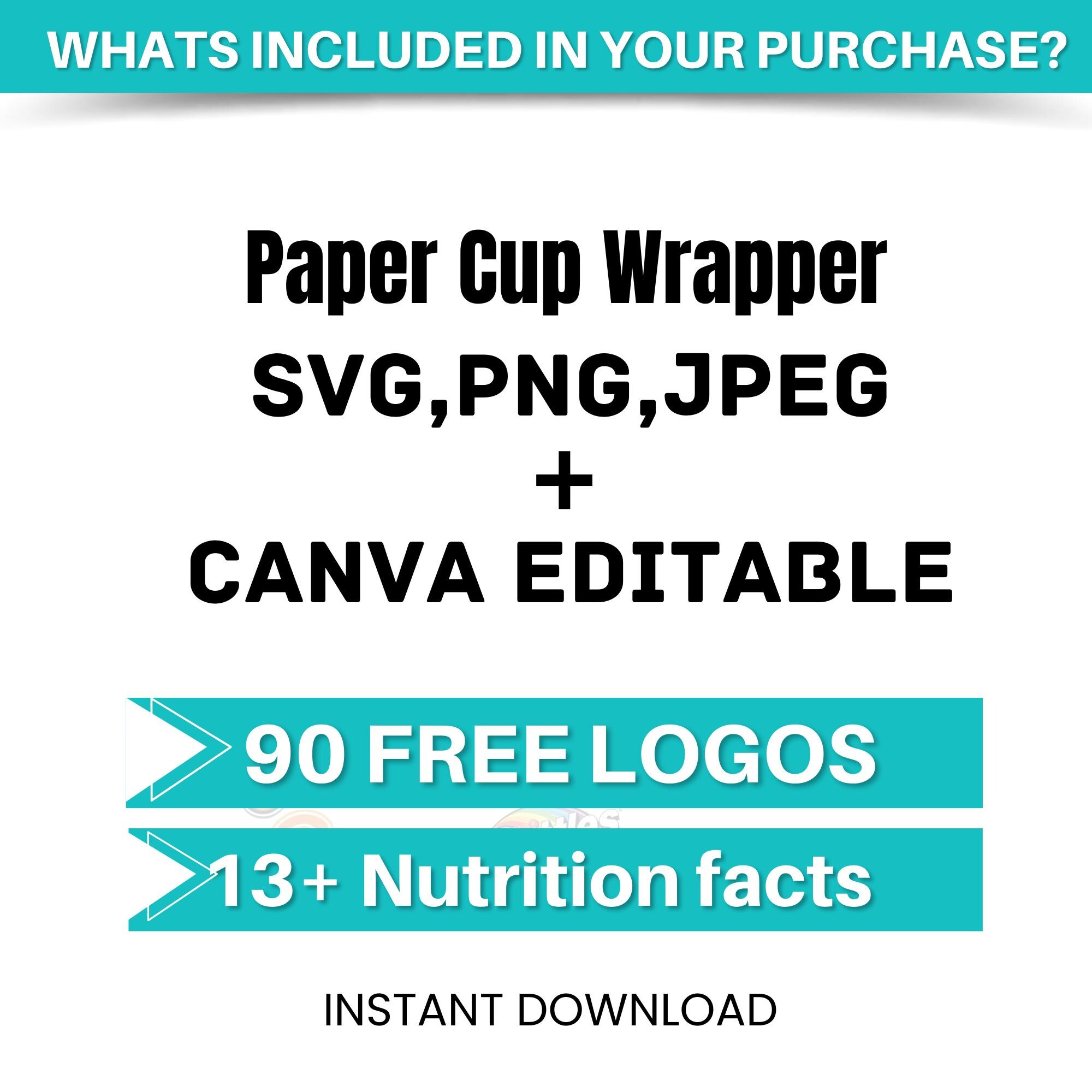 5 Sizes Paper Cup Wrapper Template Bundle, Paper Coffee Cup Template ...