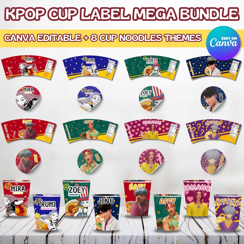 Editable Kpop Demon Hunters Noodles Bundle, Cup Noodle Labels Ramyeon, Kpop Saja Boys and ...