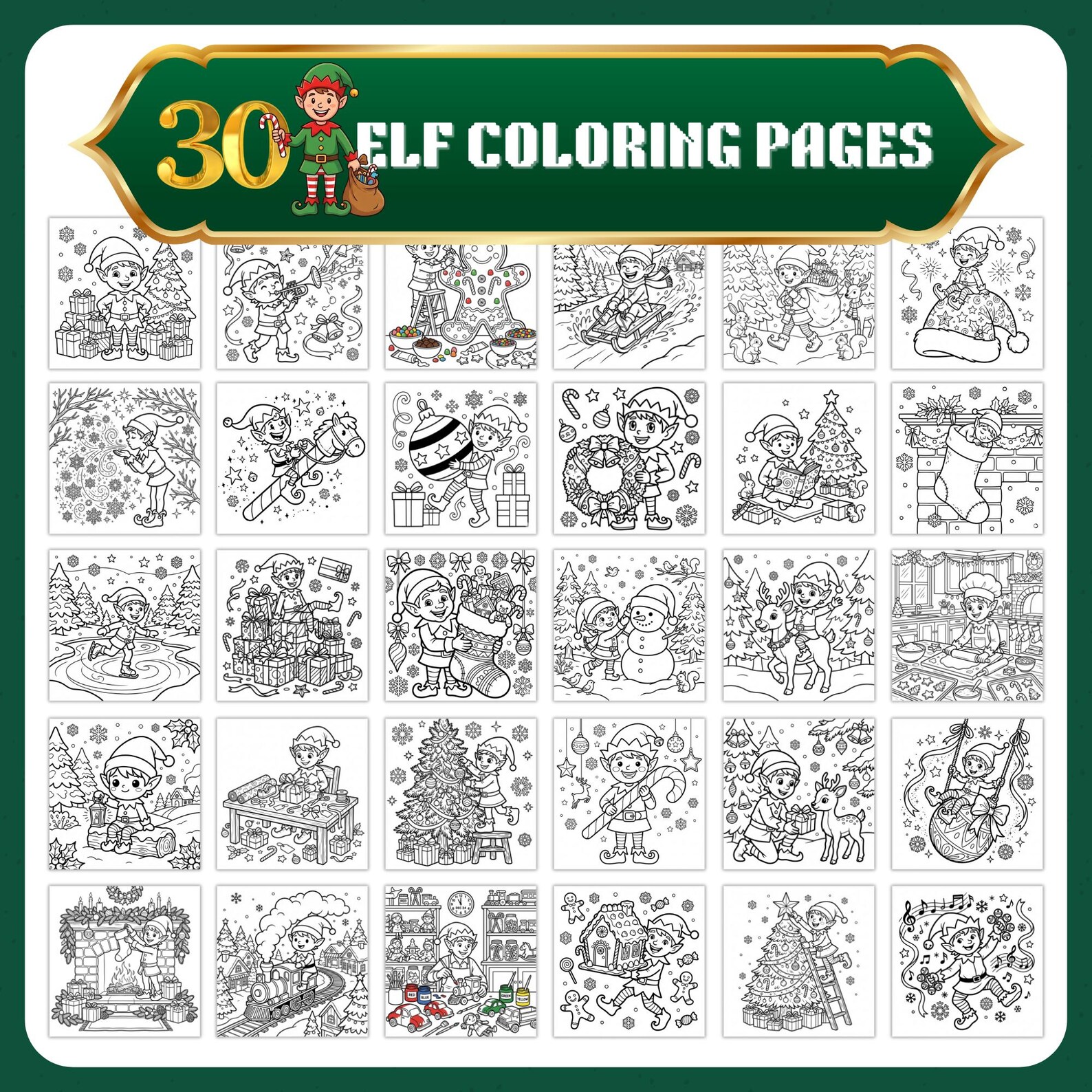 ELF Christmas Coloring Pages | 30 Cute Elf Holiday Printables for Kids ...