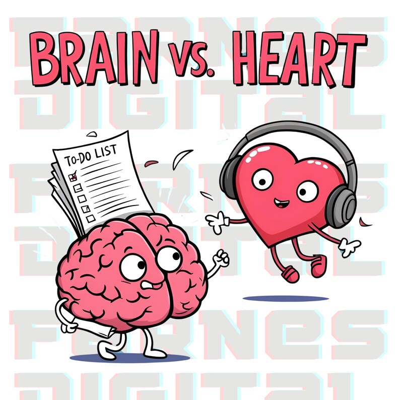 Brain Vs. Heart PNG – Funny Cartoon, Overthinking Vs. Carefree ...