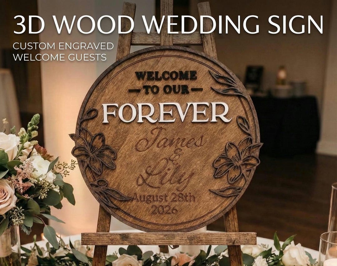 Round Wedding Sign Guest Book Table Decor Personalized 3D Wood Sign ...