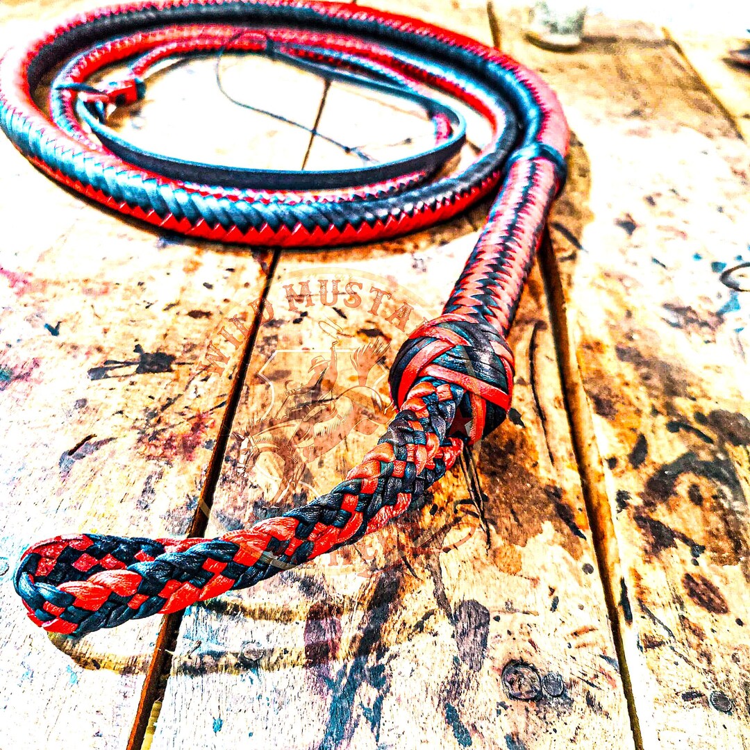 Red & Black Colors Cowhide Leather Bullwhip , 4ft to 12ft, 16 Plait ...
