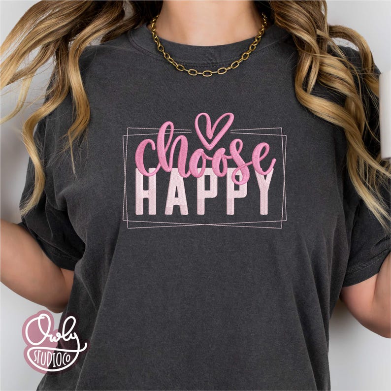 Choose Happy Embroidery Design – Heart and Script Machine Embroidery ...