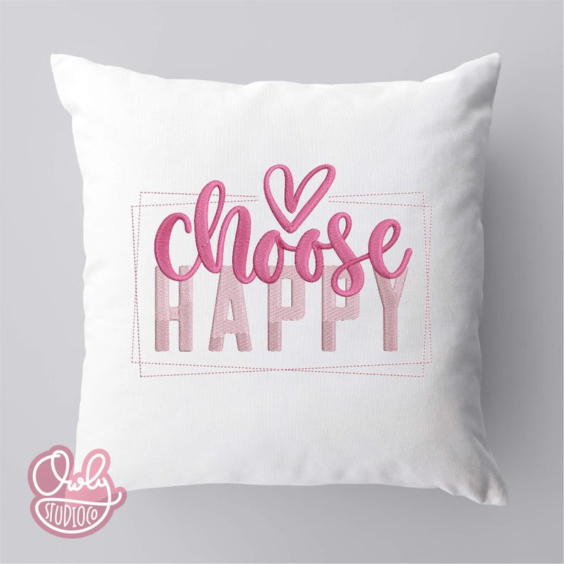 Choose Happy Embroidery Design – Heart and Script Machine Embroidery ...