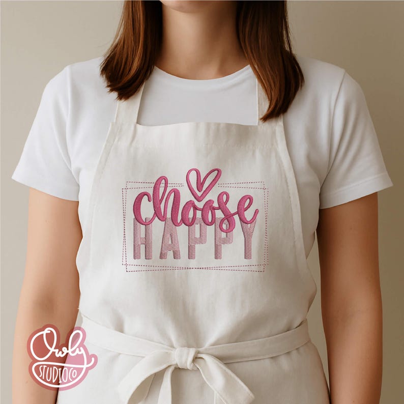 Choose Happy Embroidery Design – Heart and Script Machine Embroidery ...