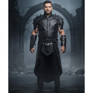 Black Leather Warrior Armor Set: Medieval Knight LARP Costume - Etsy